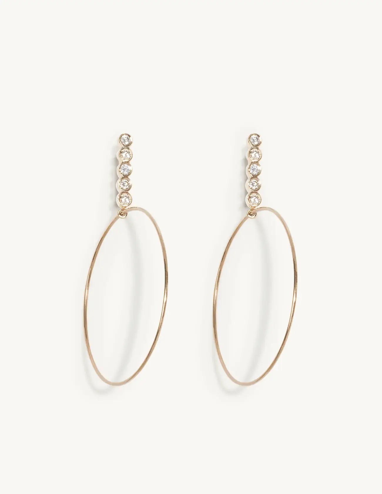 Sophie Ratner - Large Five Diamond Drop Hoops - Yellow Gold